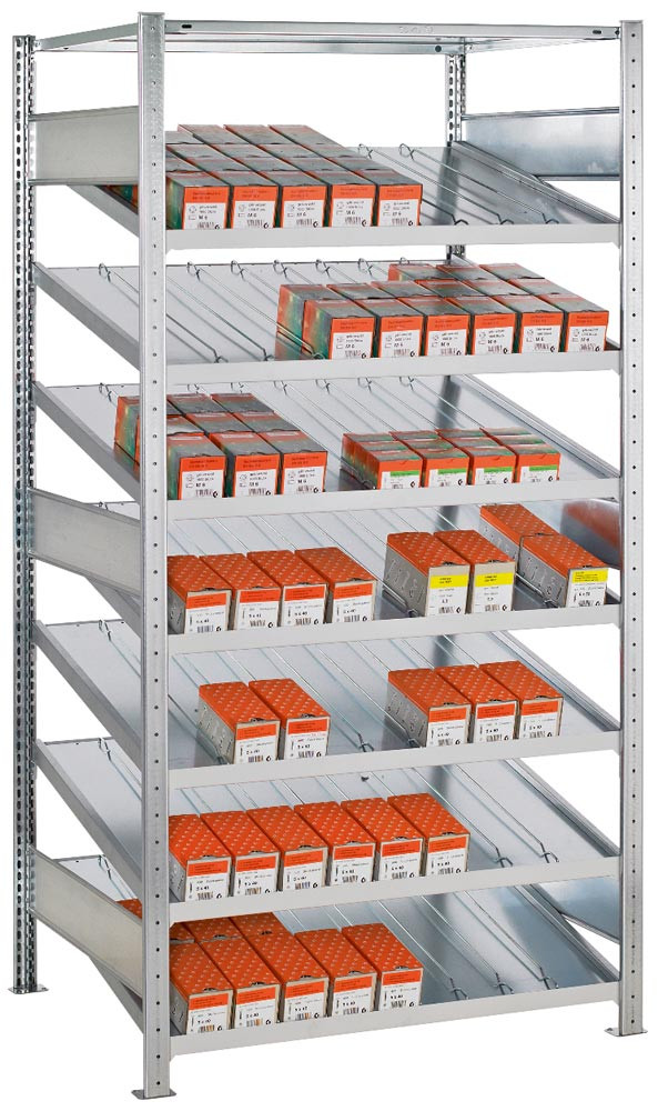 Kanban-Regal, Grundfeld, einseitig, BxTxH 1000x800x2000 mm, 7 ...